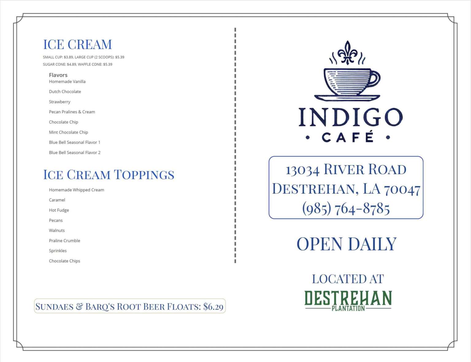 Indigo Cafe – Destrehan Plantation